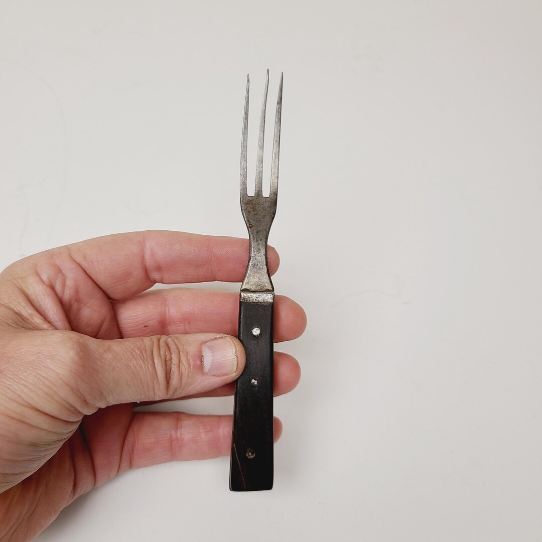 Antique Circa 1860's 3 Tine Fork, Very Sharp With Wooden Handle With ...