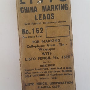 Vintage Circa 1950's Listo No.162 China Marking Leads, Partial Box With ...