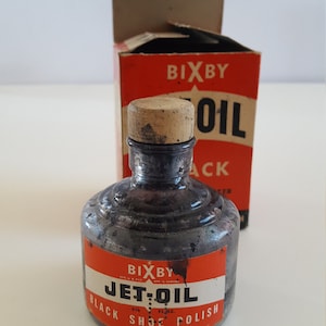 Vintage Circa 1940's Bixby's Jet-oil Shoe Polish Bottle, Black in ...