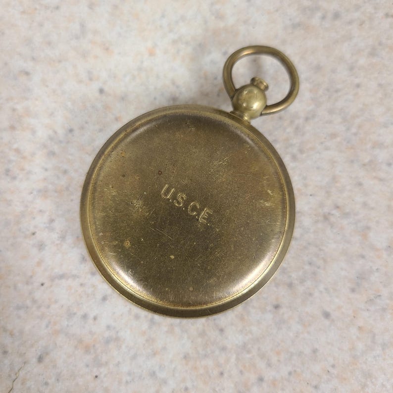 Vintage Circa 1940's Brass Pocket Watch Hunter Case Compass, USCE ...