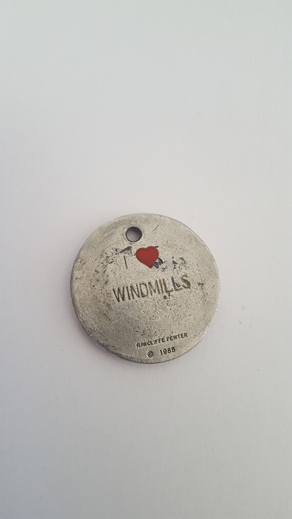 Vintage 1985 I (heart) Windmills pewter medallion key… - Gem