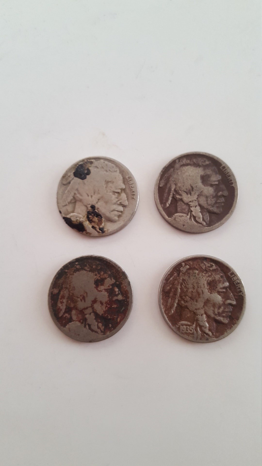 Vintage Lot of 4 U.S. Indian Head/ Buffalo Nickels, Various Conditions ...
