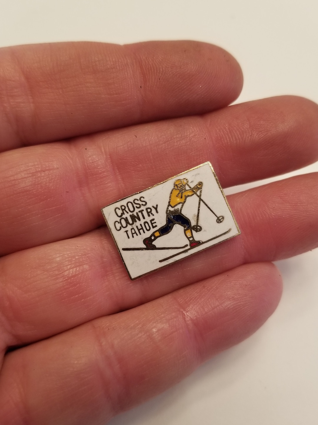 Vintage Circa 1970's Enamel Ski Pin, Cross Country Tahoe, Unmarked 1" X ...