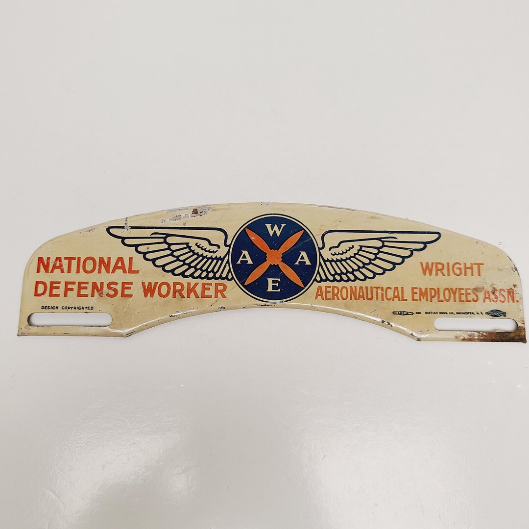 Vintage Circa 1940's License Topper National Defense Worker Wright ...