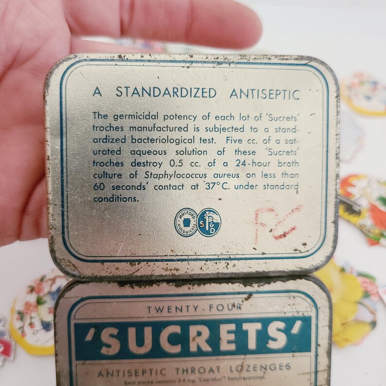 Vintage Circa 1950's to 1960's Sucrets Tin Filled With Old Gummed Back ...