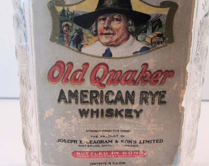 Vintage Old Quaker American Rye Whiskey Bottle, 16 Oz. Embossed, Joseph ...
