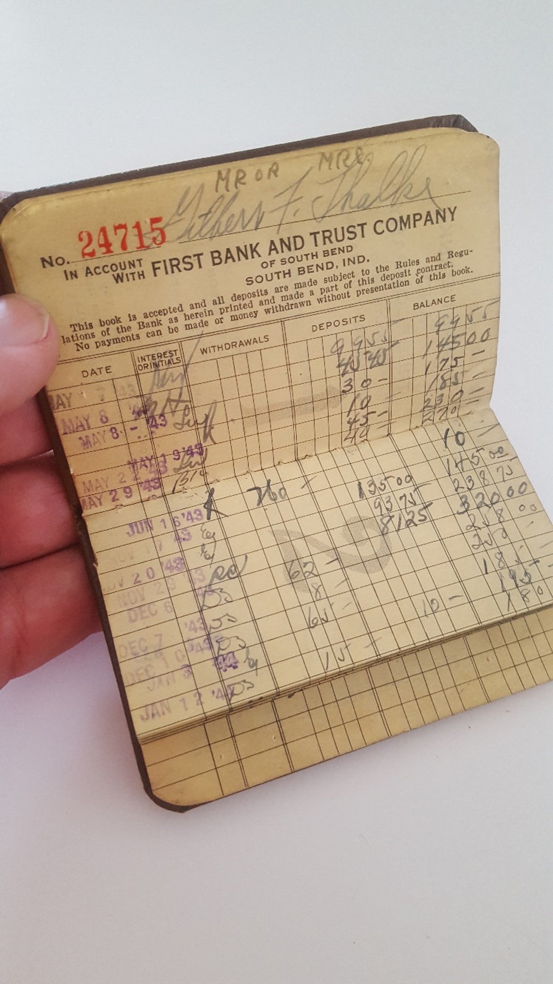 Vintage Mid 1940s Savings Passbook First Bank & Trust Co of | Etsy