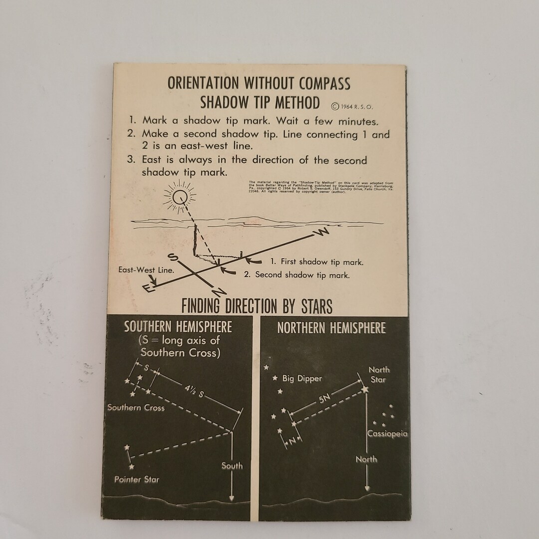 Vintage Circa 1968 Shadow Tip Method Of Orientation Without Compass Reference Guide To