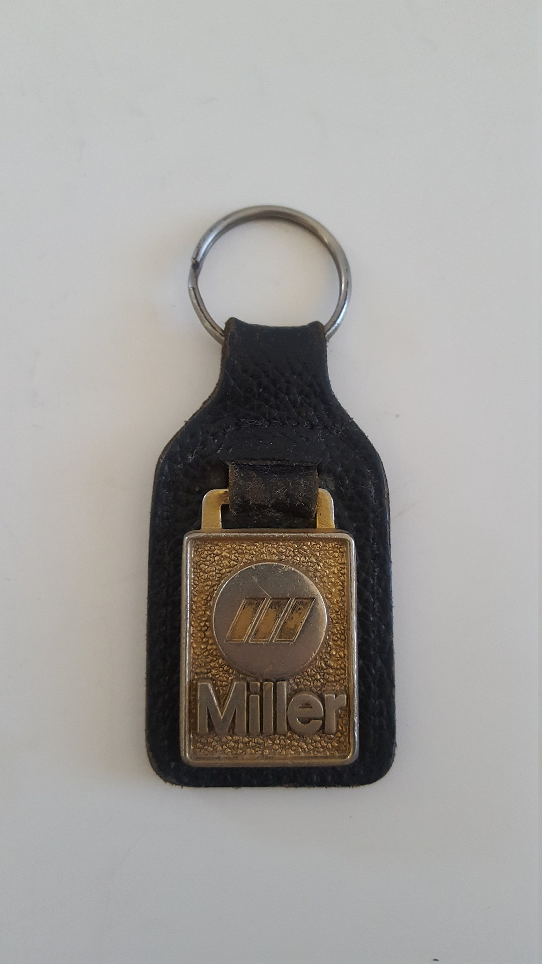 Vintage 1960's Advertising Key Ring Fob Black Leather and Metal miller ...