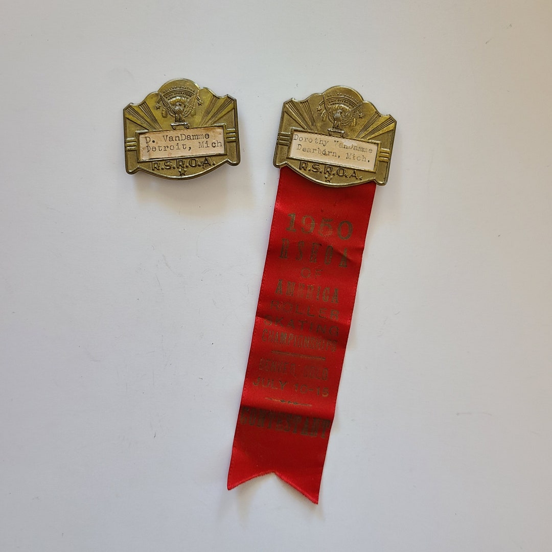 Vintage Circa 1950's Roller Skating Pins, Ribbons Participation in ...