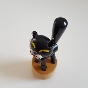 Vintage Circa 1960's Toy Push up Cat, Black Unmarked Made of Wood With ...