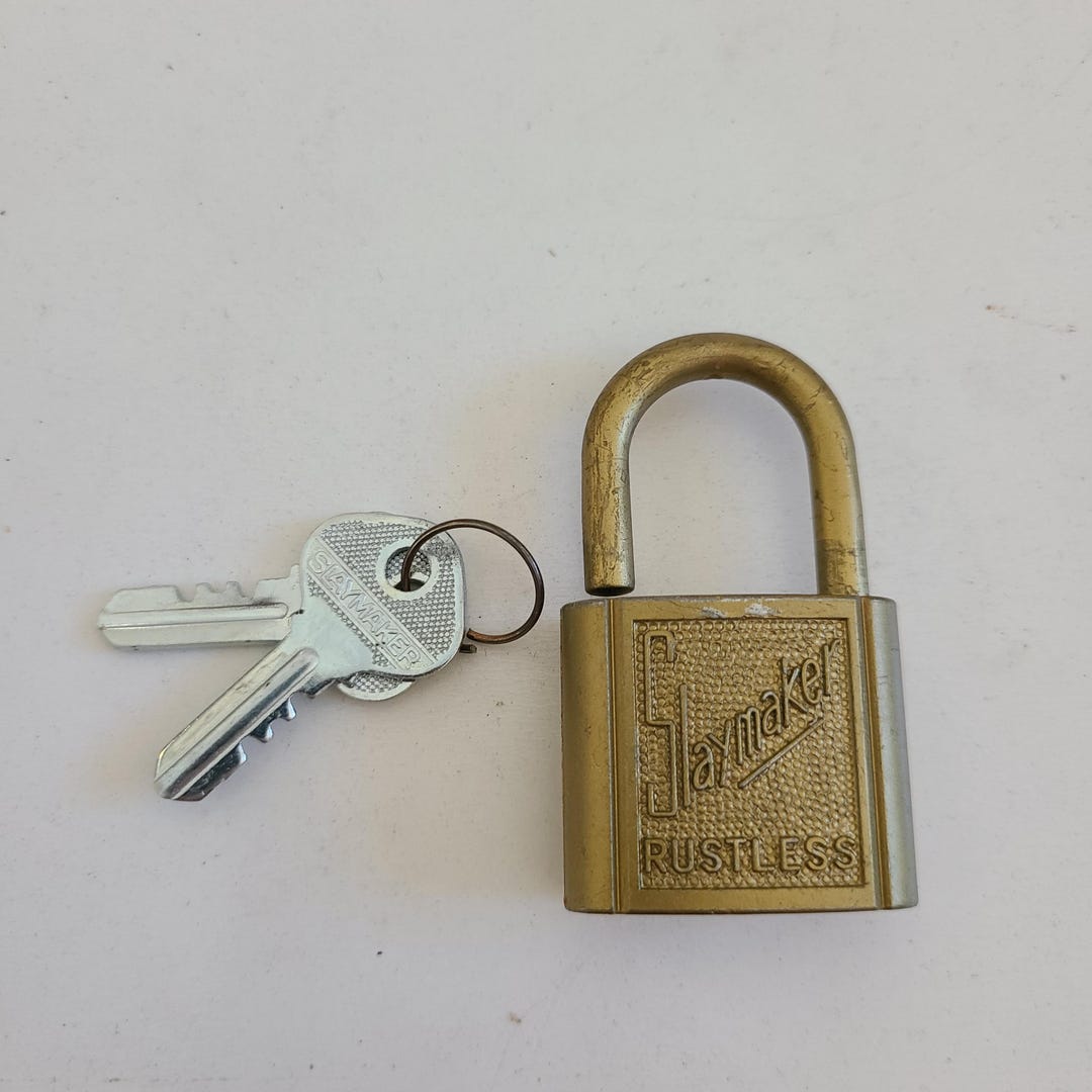Vintage 1950s Slaymaker Padlock: Gold Colored Rustless Lock With Keys ...