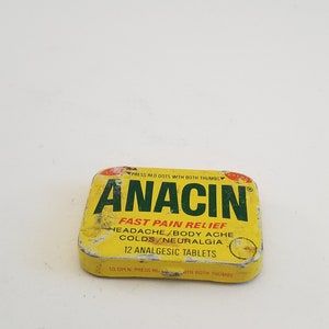 Vintage Late 1960's Anacin 12 Quantity Aspirin Tin With 6 Still Present ...