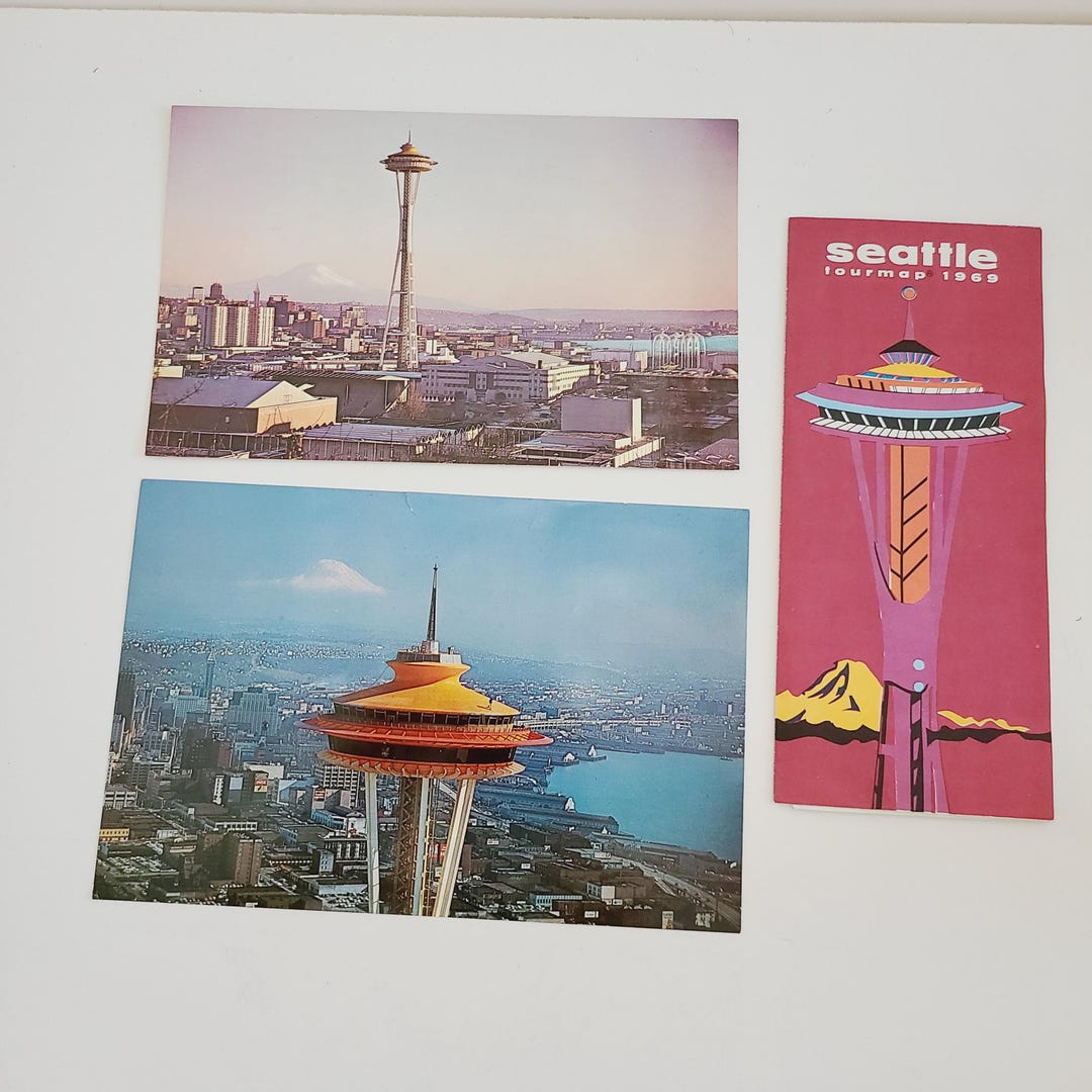 Vintage 1969 Seattle Tour Map Map and Two Oversized Postcards Featuring ...