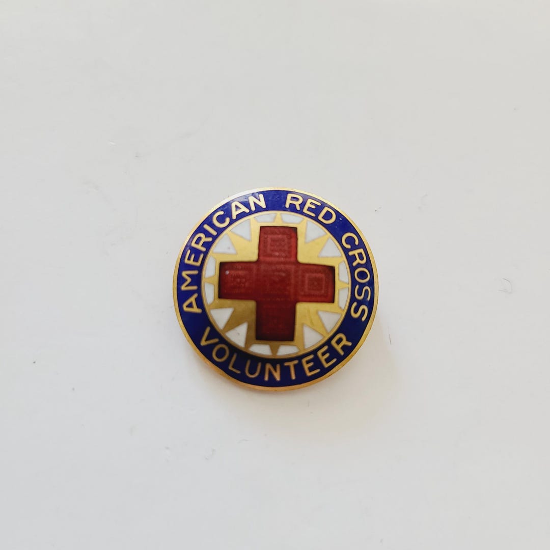 Vintage 1950's American Red Cross Volunteer Lapel Pin, Enamel Over Gold ...