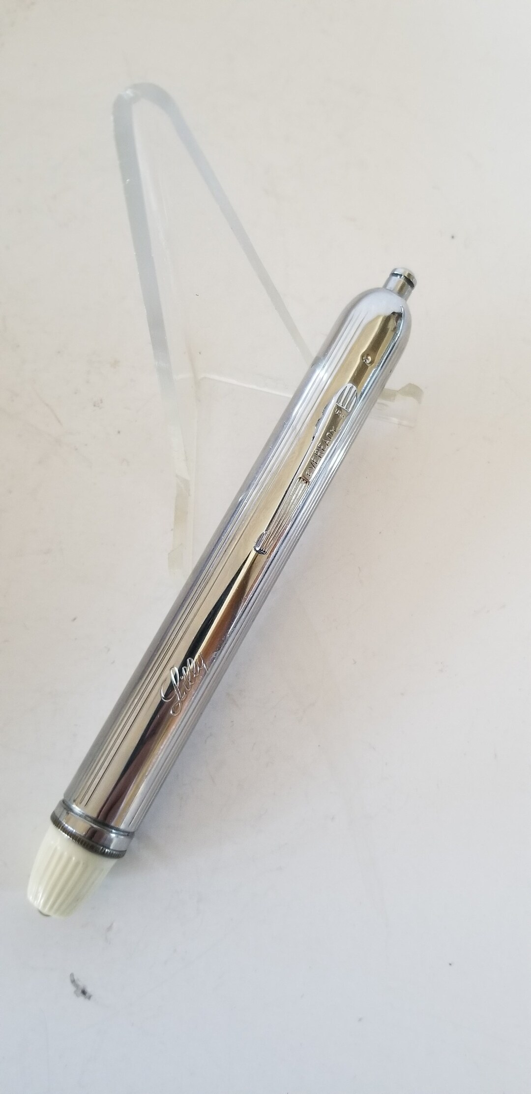 Vintage 1969 Eveready Penlight: Chrome Push Button Flashlight, Lilly ...