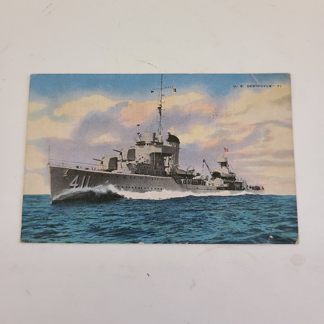 Vintage 1944 Linen Postcard Depiction of "u.s. Destroyer" is Actually ...