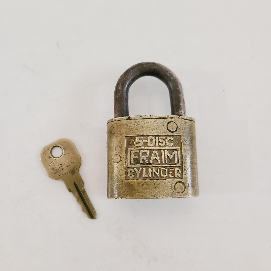 Vintage 1950s Fraim Brass Padlock: 5-disc Cylinder With Key - Etsy