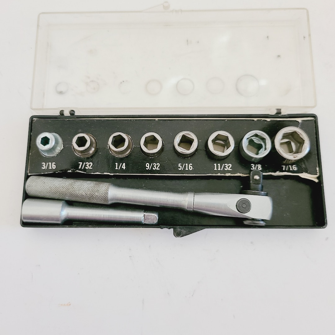 Vintage Circa 1960's 10 Piece Socket Set, Original Box With Ratchet and ...