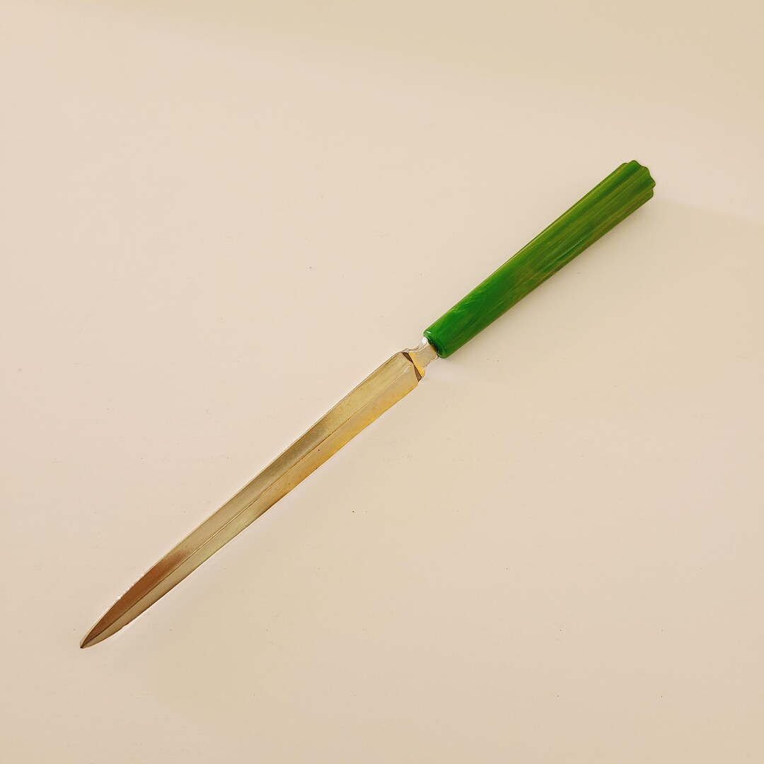 Vintage Circa 1940's Small Size Letter Opener With a Green Bakelite ...