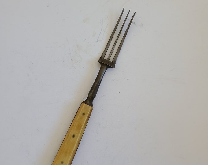 Antique Circa 1870's Three Tined Fork Full Tang With Bone Scaled Handle Pinned With Brass Pins ...