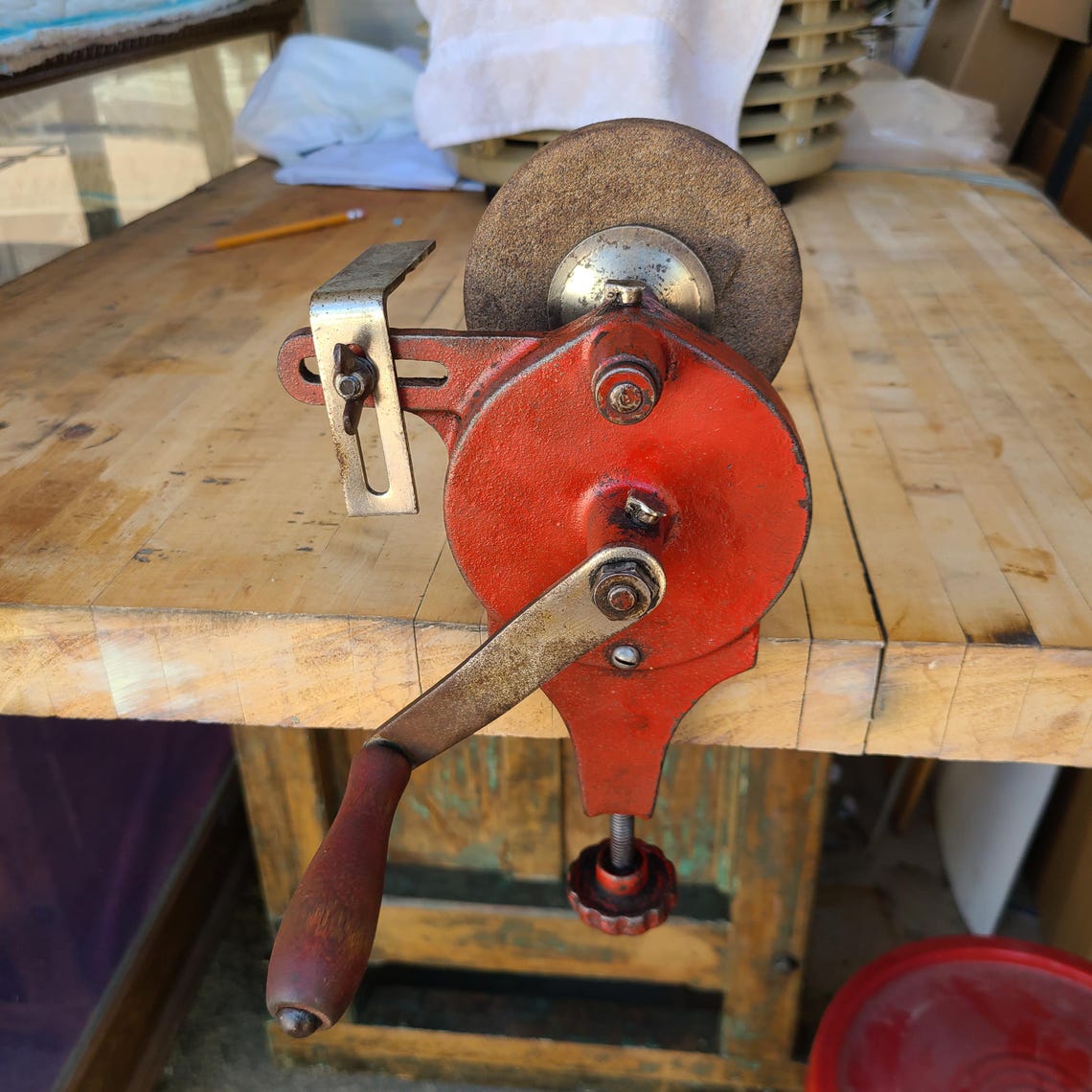 Vintage Hand Crank Tool Sharpener: Coarse Grind Stone, Red Cast Iron - Etsy