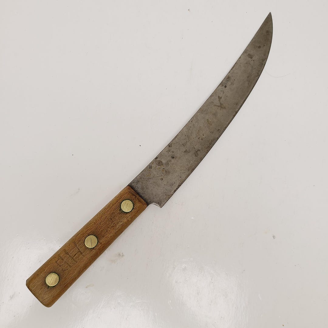Vintage Chef's Butcher Knife: 10" Carbon Steel Blade, Hardwood Handle ...