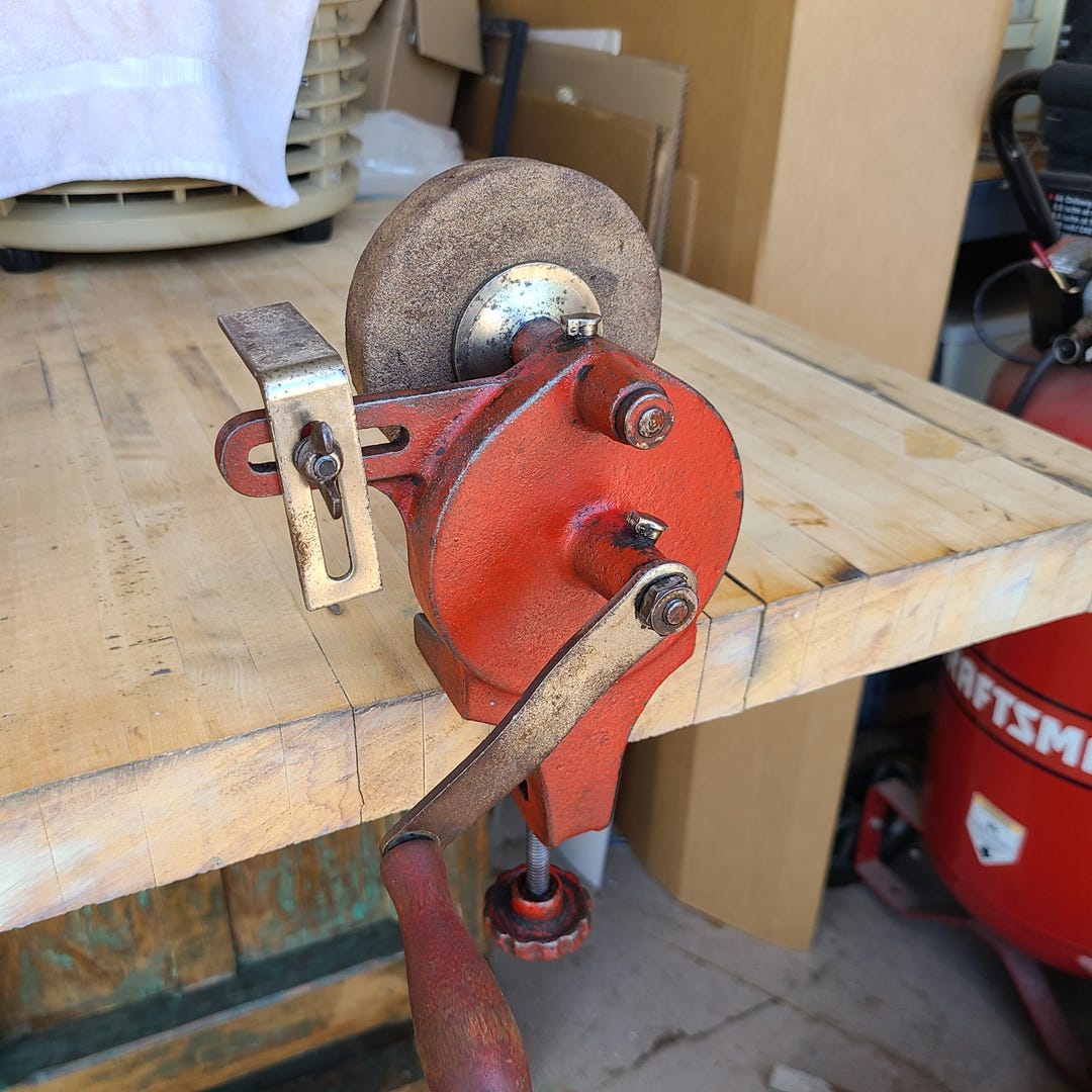 Vintage Hand Crank Tool Sharpener: Coarse Grind Stone, Red Cast Iron - Etsy