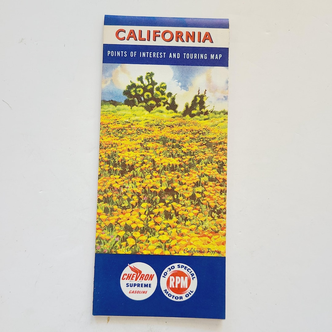Vintage Circa Late 1950's California Map From Chevron Gasoline Service ...