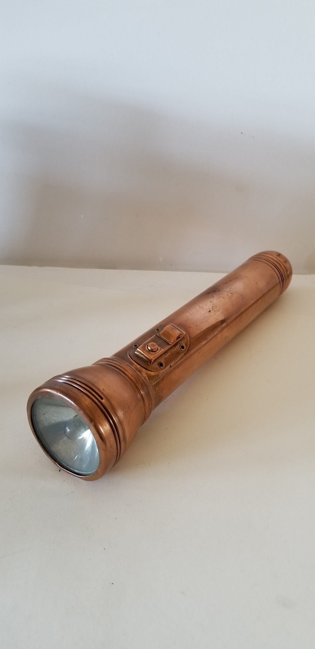 Vintage Circa 1930's Unmarked Solid Copper 3 D Cell Working Flashlight ...