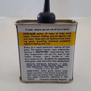 Vintage Circa 1960's Can of Liquid Graphite Lock-ease in a 1948 Design ...
