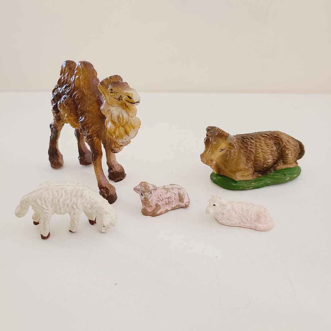 Vintage Lot of 5 Creche Animals From a Nativity Set, Camel, Cow and 3 ...