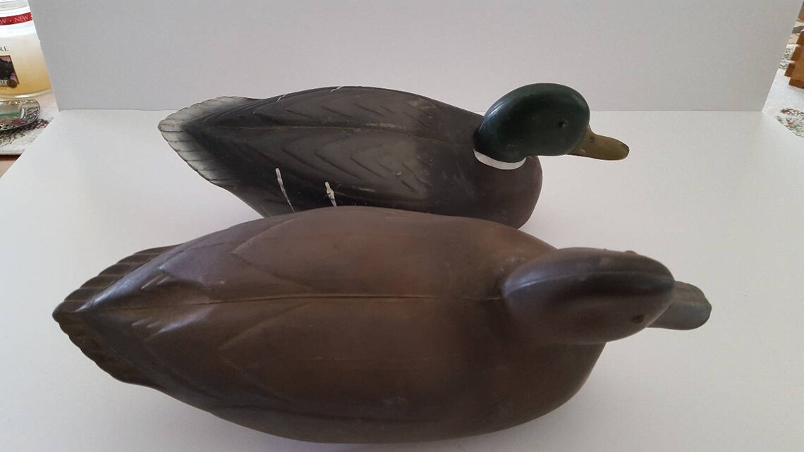 Vintage Pair of Plasti-duk Inflatable Duck Decoys, One Mallard One Hen ...