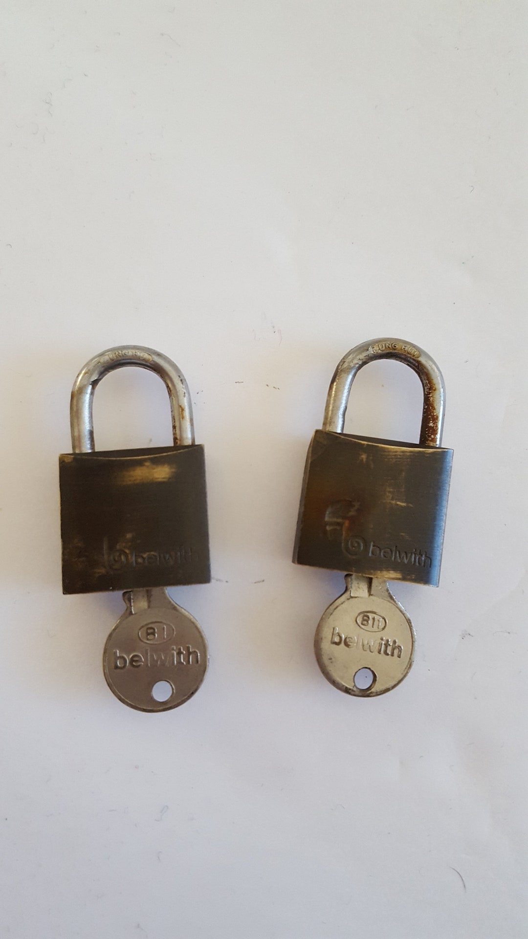 Vintage Pair 1990's Small Brass Well Patinated Padlocks With 2 Keys ...