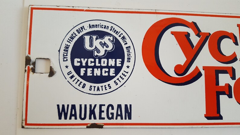 Vintage 1950's Cyclone Fence Enamel Sign - Waukegan, Illinois - Etsy