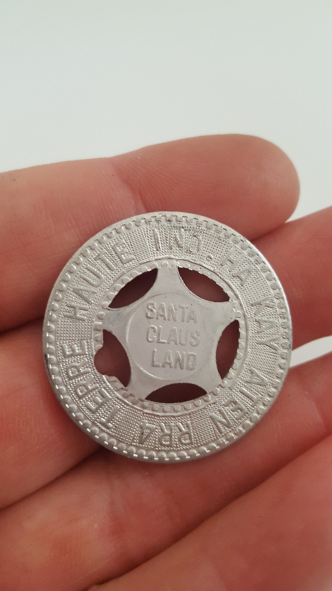 Vintage Circa 1956 Souvenir Good Luck Token, Stamped Aluminum Santa ...