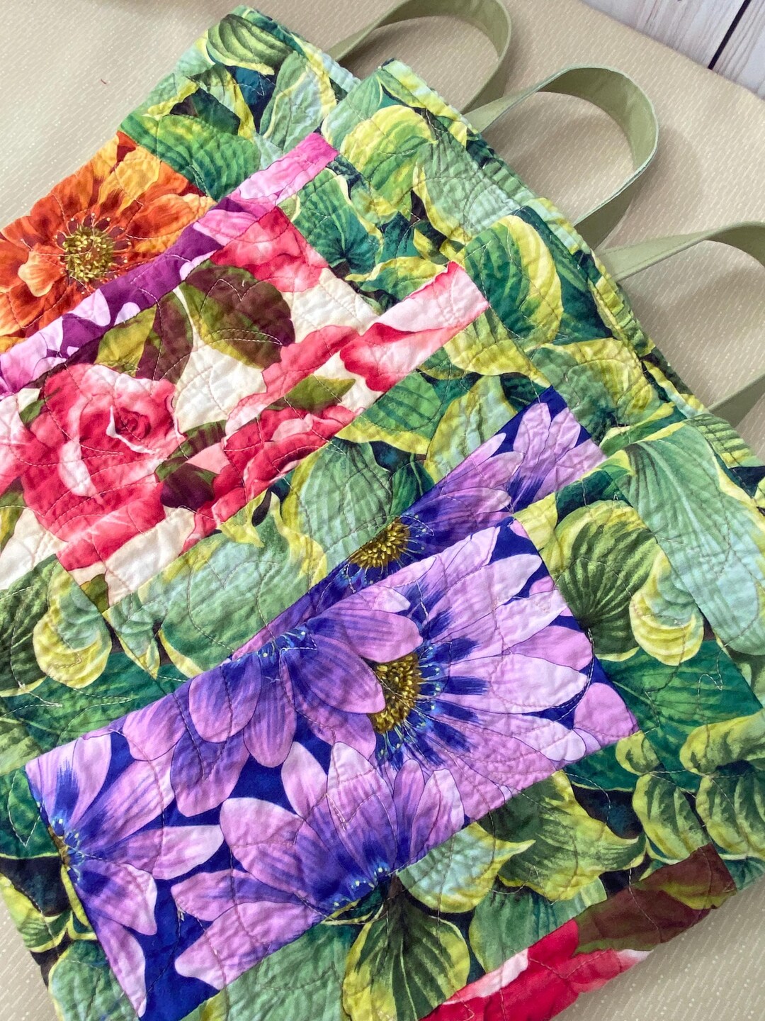 Botanical Hanging Bag - Handmade Quilted Wall Pocket for Flowers ...