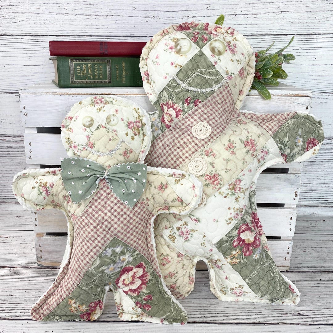 Quilted Gingerbread Set | Repurposed Quilt | Granny Chic Decor - Etsy