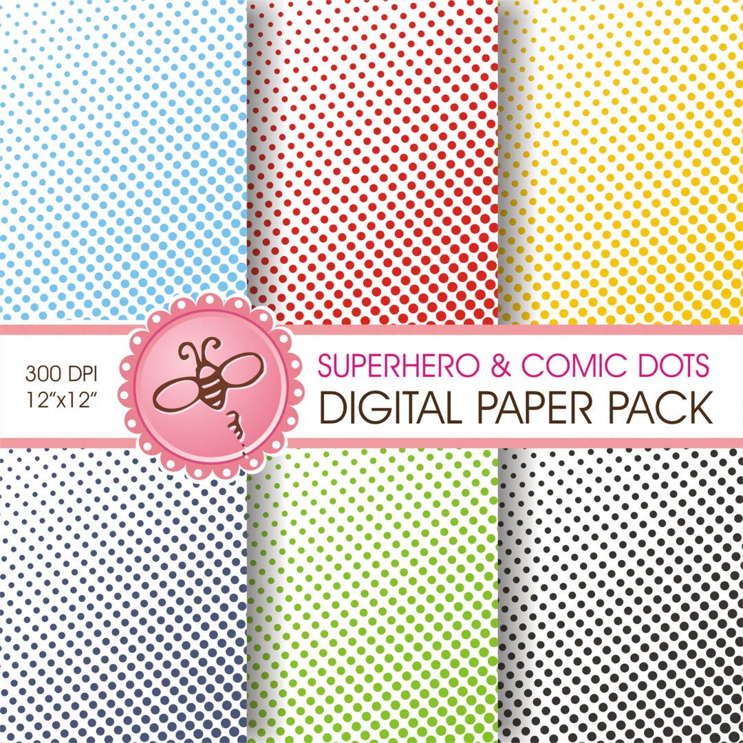 DIGITAL Printable SUPERHERO / Comic Dots Paper Pack For: Scrapbooking ...
