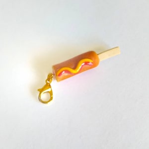 Pogo Charm, Hot Dog Stitch Marker, Corn Dog Jewelry, Miniature Food ...