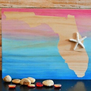 Sunset and Water Hand Stained Florida State Wood Sign With Starfish ...