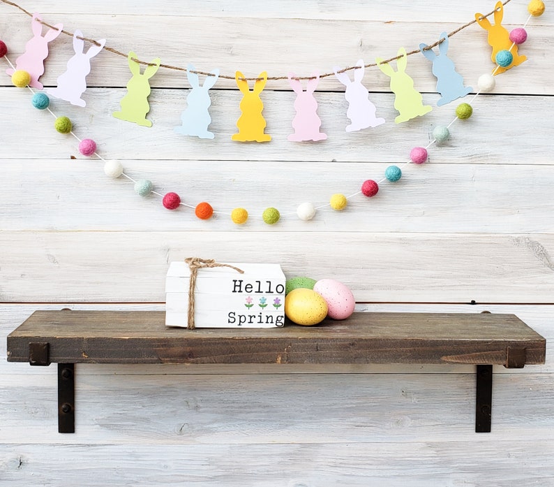 Hello Spring Book Stack Easter Wooden Book Shelf Décor Hello - Etsy