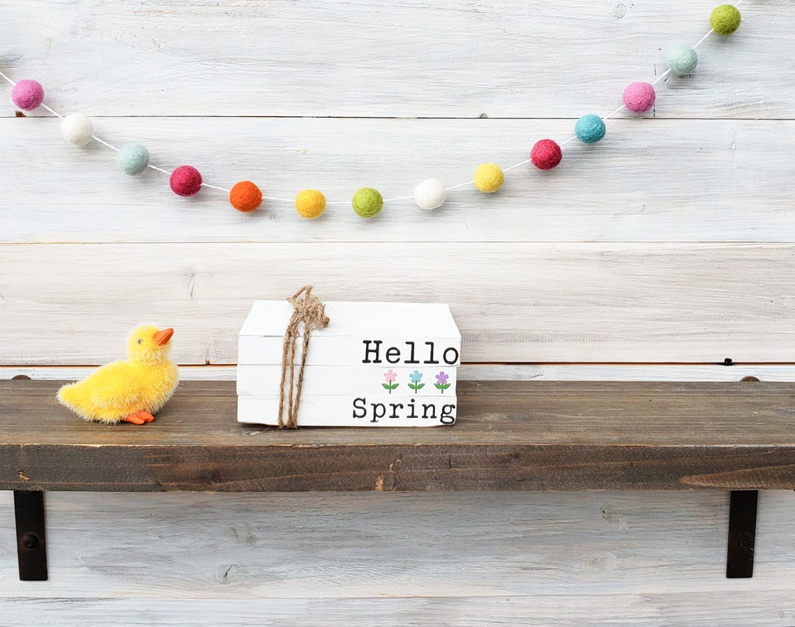 Hello Spring Book Stack Easter Wooden Book Shelf Décor Hello - Etsy