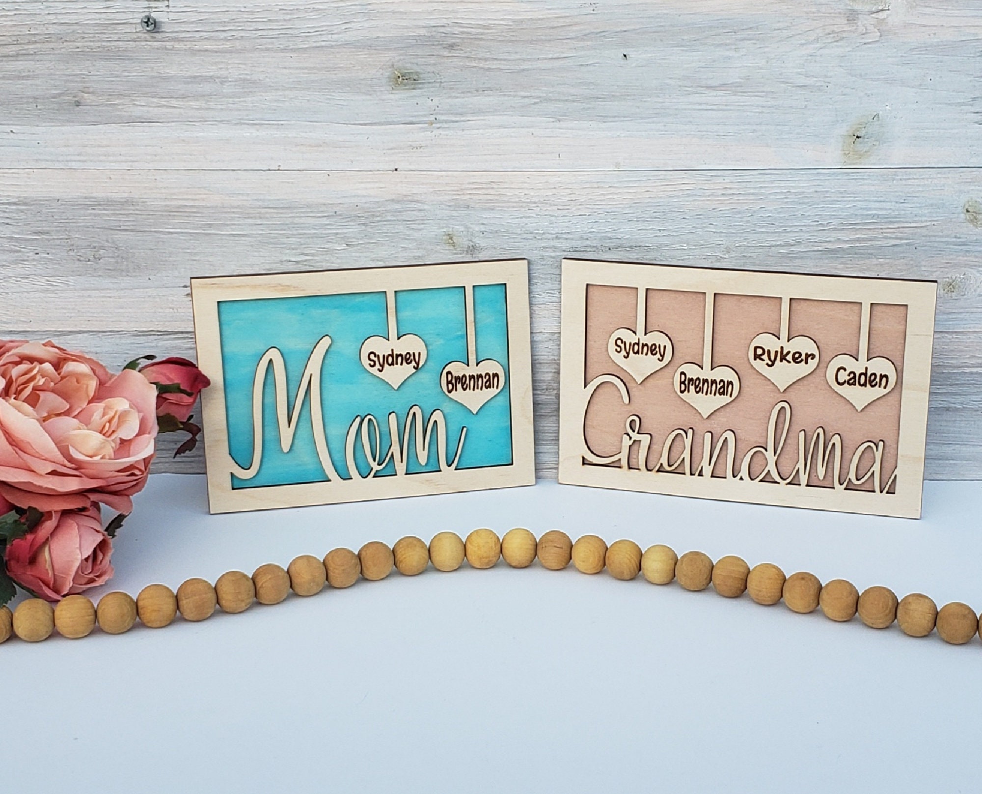 Personalized Mom Sign, Custom Engraved Wood Mom Sign With Kids Names ...