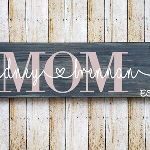 Personalized Mom Sign, Custom Stained Wood Mom Sign With Kids Names ...