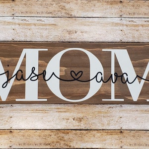 Personalized Mom Sign, Custom Stained Wood Mom Sign With Kids Names ...
