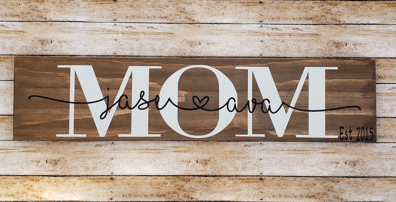 Personalized Mom Sign Custom Stained Wood Mom Sign With Kids - Etsy