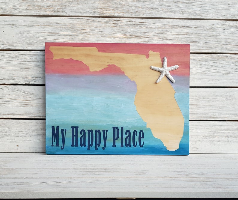 Sunset and Water Hand Stained Florida State Wood Sign With - Etsy
