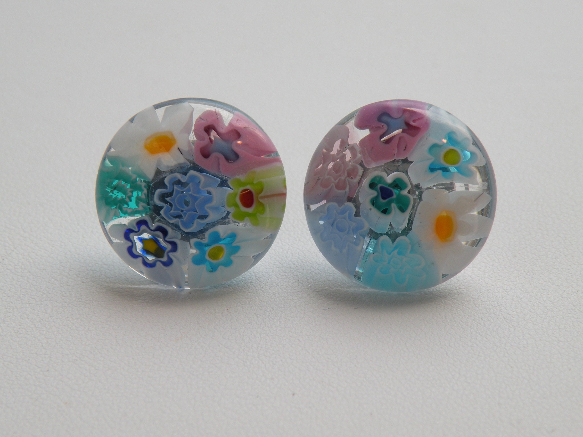 Pastel Lace Millefiori Murano Glass, 21mm Cabochon Button Earrings ...