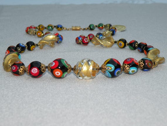 Venetian Murano Glass Millefiori Bead Necklace, Multi… - Gem